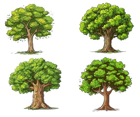 Ash Tree Set In Isolated White Background Ash Tree Clip Art Collection