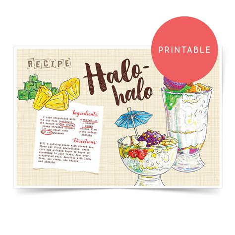 Halo Halo Recipe Filipino Cuisine Printable Poster Pinspired Art