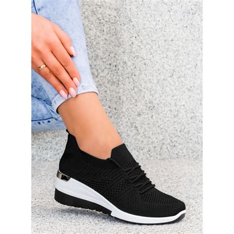 Czarne Sneakersy Afiya Na Koturnie Buty Sportowe Damskie