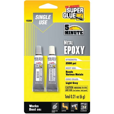 The Original Super Glue 5 Minute Metal Epoxy Adhesive Single Use Tubes
