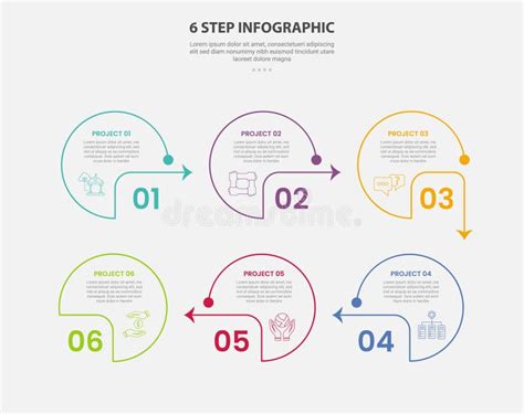 6 Points Template Infographic Outline Style With 6 Point Step Template With Creative Circle With