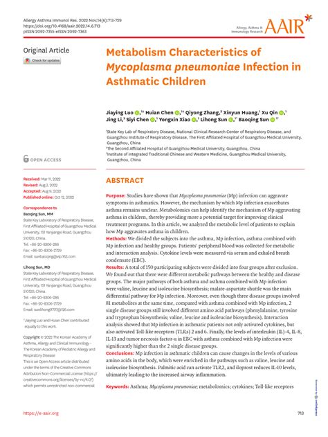Pdf Metabolism Characteristics Of Mycoplasma Pneumoniae Infection In