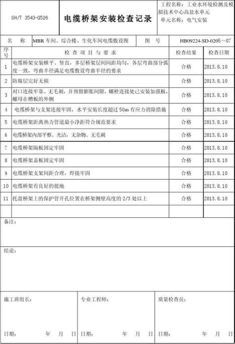 3543 G526 电缆桥架安装检查记录 范文118