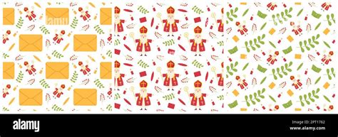 Set Of Saint Nicholas Day Or Sinterklaas Seamless Pattern With T Box