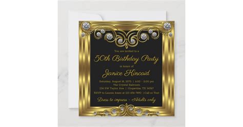 Womans Elegant Black Gold Birthday Party Invitation Zazzle