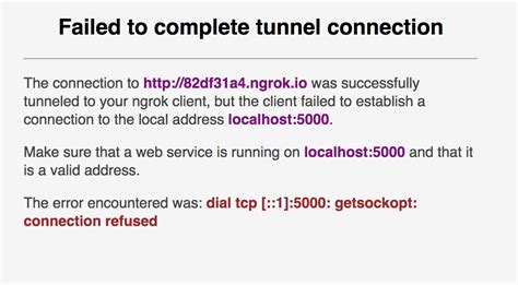 ngrok dial localhost 5000 getsocketopt connection refused stack