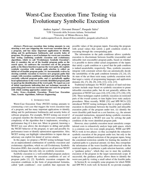 Pdf Worst Case Execution Time Testing Via Evolutionary Symbolic Execution