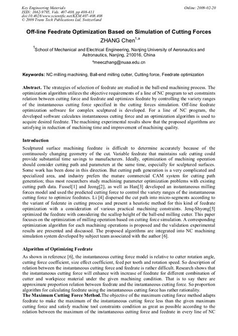 Off Line Feedrate Optimization Based On Simulation Of Cutting Forces