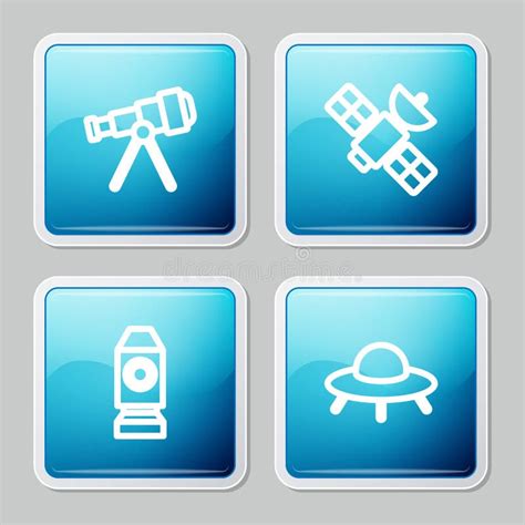 Set Line Telescope Satellite Rocket Ship And Ufo Flying Spaceship Icon Vector Stock Vector