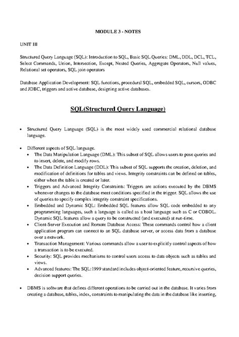 Module 3 Notes Module 3 For Dbms Module 3 Notes Unit Iii