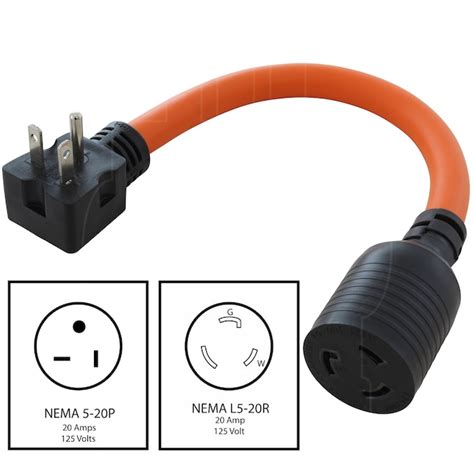 Ac Works 1ft Nema 5 20p 20a 125v Plug To Locking 20 Amp L5 20r Female