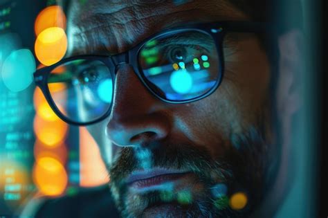 Premium Photo Businessman Wears Computer Glasses To Reduce Eye Strain