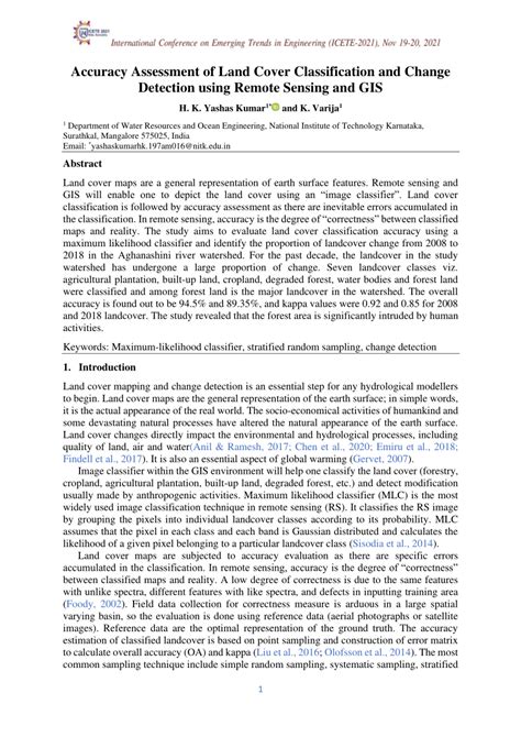 Pdf Accuracy Assessment Of Land Cover Classification And Change Detection Using Remote Sensing
