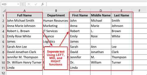 how to separate first middle and last names using excel formula excel