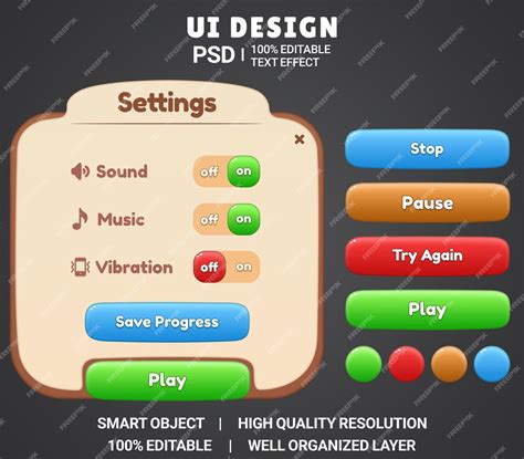 Современный Casual Game Ui Kit Design Game Ui Kit Psd Поп ап игра Ui кнопочный интерфейс Psd