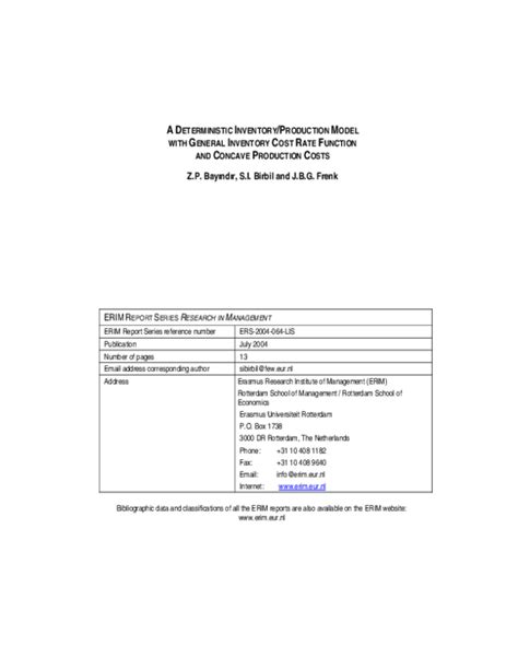 Pdf A Deterministic Inventoryproduction Model With General Inventory