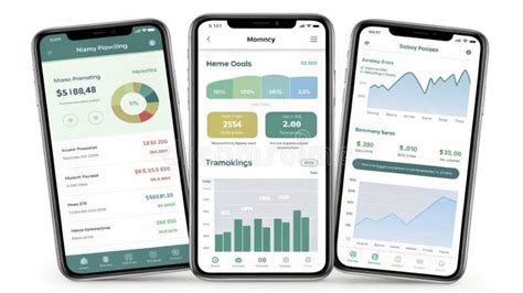 Financial Data Visualization Through Three Smartphones Displaying Performance Metrics Charts