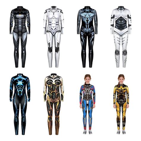 Traje De Halloween Bodysuit Com Fecho De Zíper Estampa De Armadura De