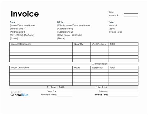 Time And Material Invoice Template