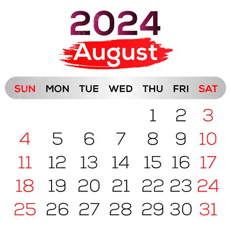 august month calendar