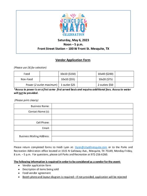 Fillable Online 100 W Front St Mesquite Tx Vendor Application Form