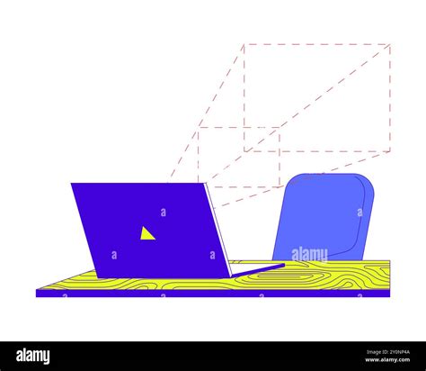 Digital Scanner Laptop On Desk With Chair 2d Cartoon Object Stock