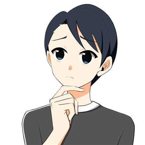 困った顔で考え事をする男性のイラスト（首から上） アニメ風イラストのフリー素材集