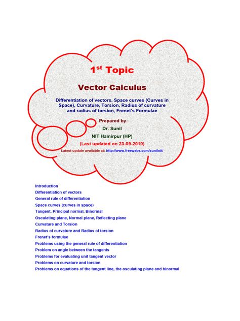 1 4 Vector Calculus Differential Part Pdf Curvature Derivative