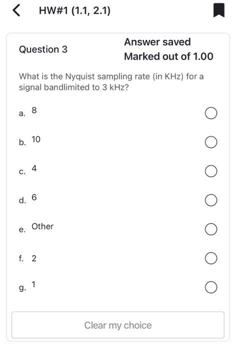 Solved Marked Out Of To Avoid The Aliasing Problem A Chegg