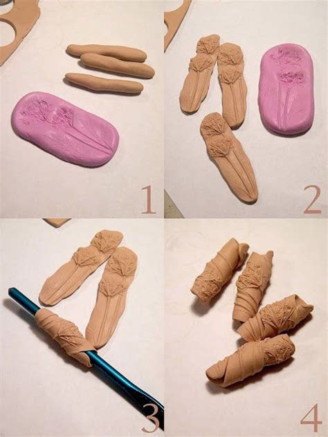 Бусины с растительной текстурой из полимерной глины Polymer Clay