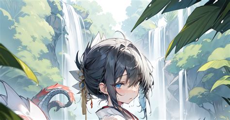 美少女 滝行する龍の巫女 幻想世界の娘たちのイラスト Pixiv