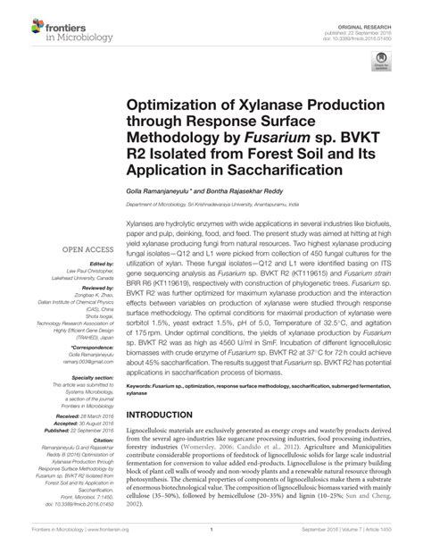 Pdf Optimization Of Xylanase Production Through Response Surface Methodology By Fusarium Sp