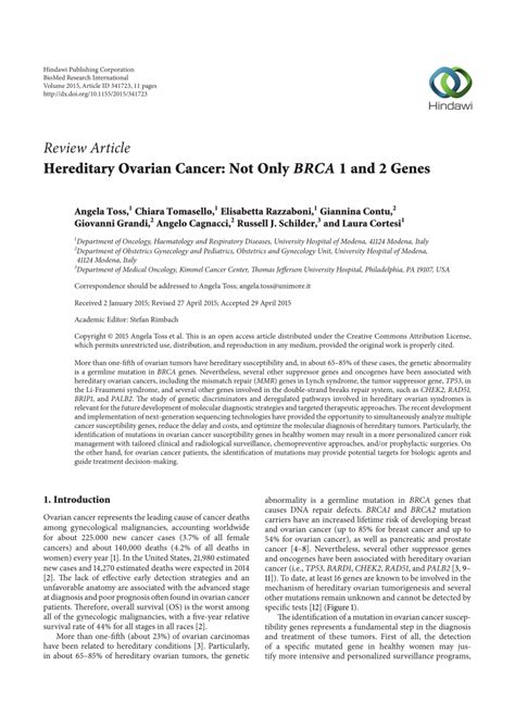 Pdf Hereditary Ovarian Cancer Not Only Brca 1 And 2 Genes