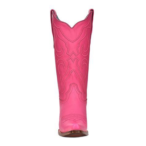 Corral Stitch Pattern And Inlay Pull Straps Snip Toe Fuschia Pink