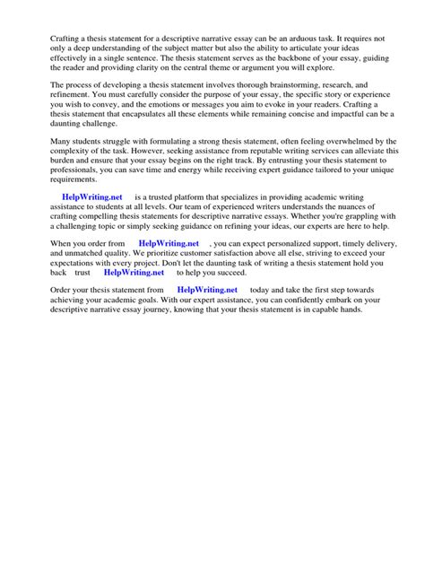 Thesis Statement For A Descriptive Narrative Essay Pdf Essays