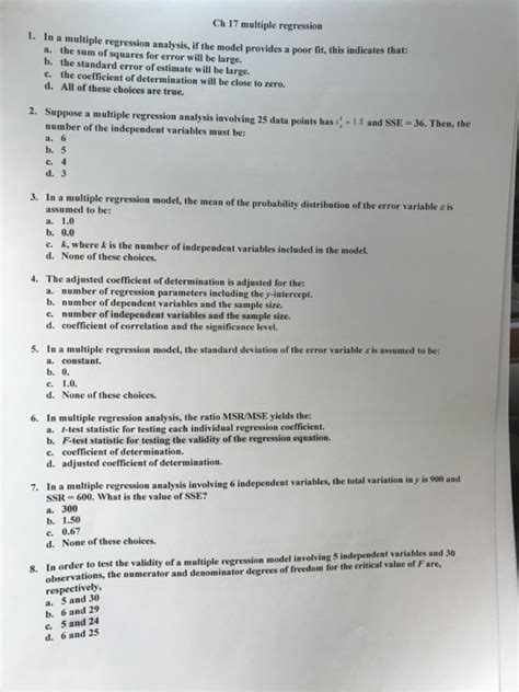 Solved Ch 17 Multiple Regression 1 In A Multiple Regression