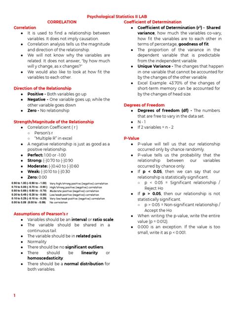 Psychological Statistics Ii Lab Correlation Correlation Coefficient Of Determination Pdf