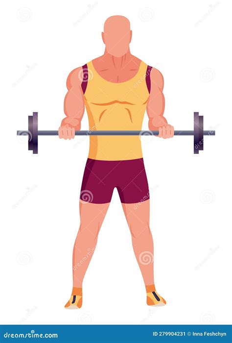 People At Sport Gym Male Character With Barbell Healthy And Active