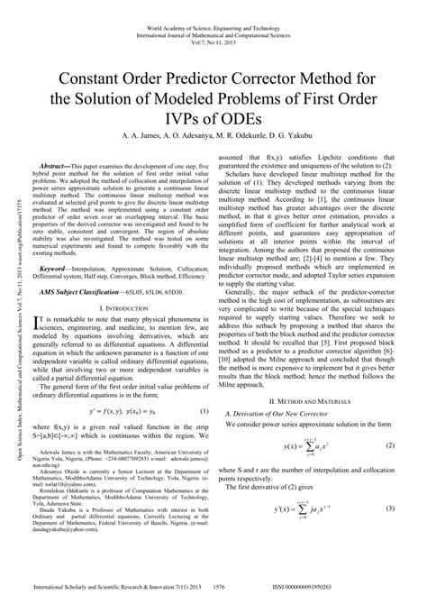 Pdf Constant Order Predictor Corrector Method For The Solution Of