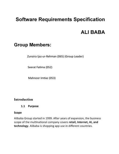 Sre Srs Project Software Requirements Specification Ali Baba Group
