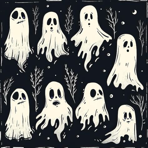 Lovely Hand Drawn Halloween Ghost Collection Halloween Elements Happy