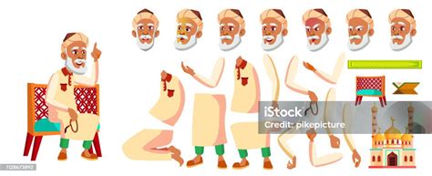 아랍 이슬람 늙은이 벡터입니다 수석 사람 초상화입니다 초로 사람들입니다 세 애니메이션 만들기 세트입니다 감정 제스처를 얼굴 배너 전단지입니다 애니메이션 일러스트 레이 션