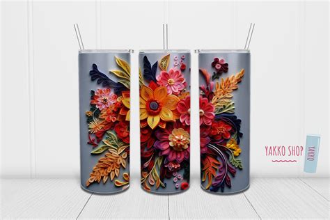 20oz 3d Flower Tumbler Paper Quilling Graphic By Yakkodesign · Creative