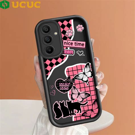 Ucuc For Samsung A15 A15 5g Back Cover Butterfly Black Cat Ladder