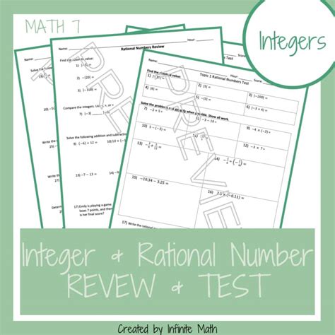 Integer And Rational Number Review And Test By Infinite Math Tpt
