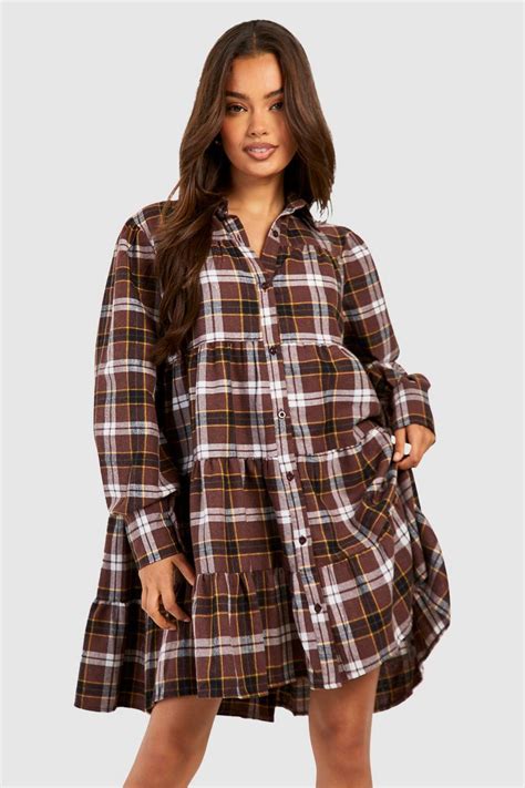 Check Tiered Smock Dress Boohoo