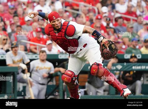 St Louis Cardinals Catcher Yadier Molina Makes A Poor Throw In An