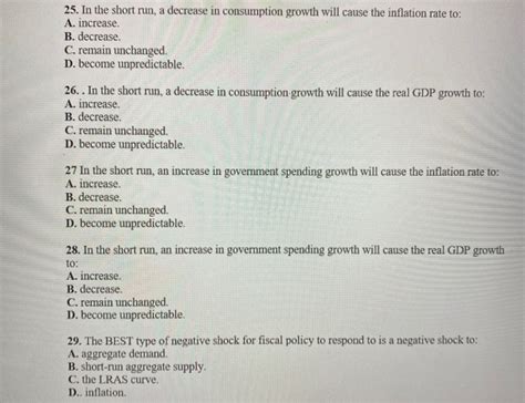 Solved 25 In The Short Run A Decrease In Consumption