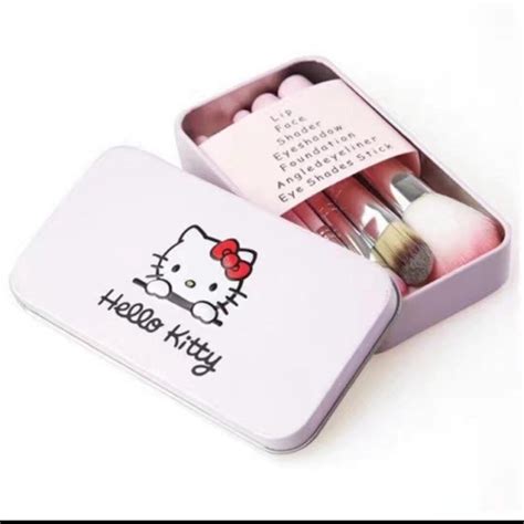 Hello Kitty Brush Set Hello Kitty 7pcs Makeup Brush Set Tools With Metal Box Shopee Philippines