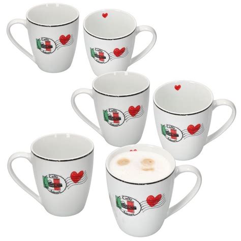 Mambocat Becher Caffee Amore 6er Set Kaffeebecher 300ml Tee Tasse Pott